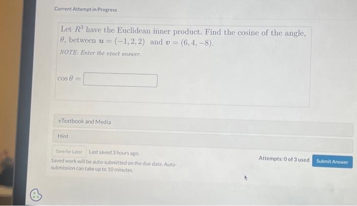 Solved Let R3 have the Euclidean inner product. Find the | Chegg.com