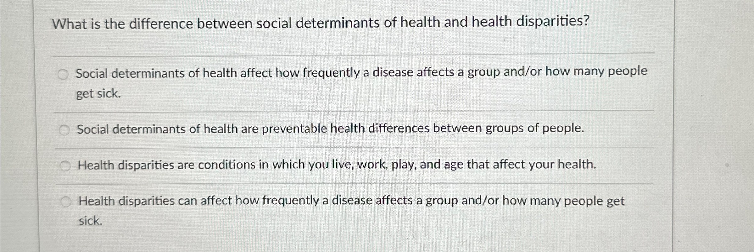 Solved What is the difference between social determinants of | Chegg.com