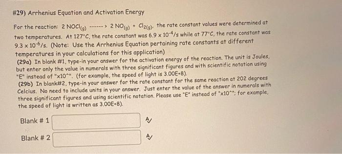 Solved #29) Arrhenius Equation and Activation Energy For the | Chegg.com