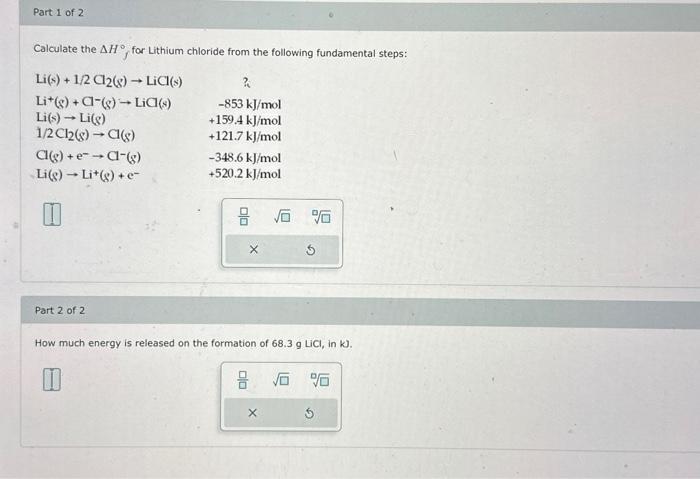 Solved Calculate the ΔHf∘ for Lithium chloride from the | Chegg.com