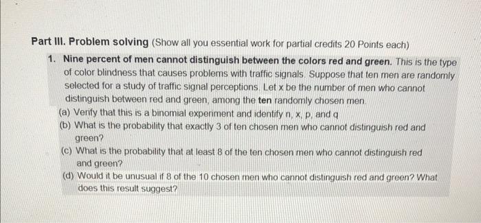 Solved Part III. Problem solving (Show all you essential | Chegg.com