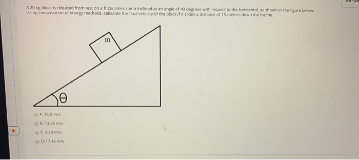 Solved A 20 kg block is released from rest on a frictionless | Chegg.com
