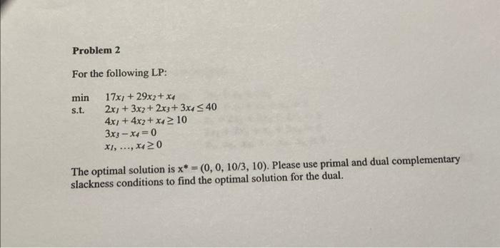 Solved For the following LP: min s.t. | Chegg.com