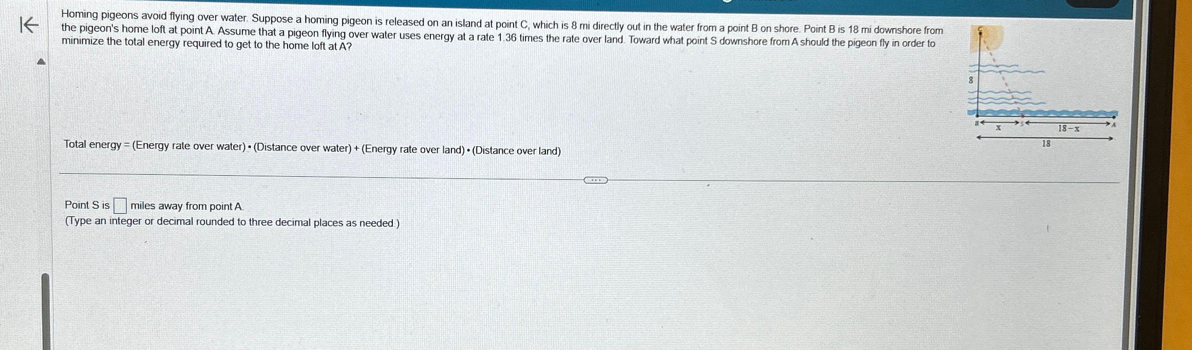 Solved Homing pigeons avoid flying over water. Suppose a | Chegg.com