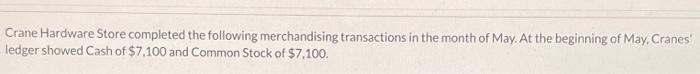Solved Crane Hardware Store completed the following | Chegg.com