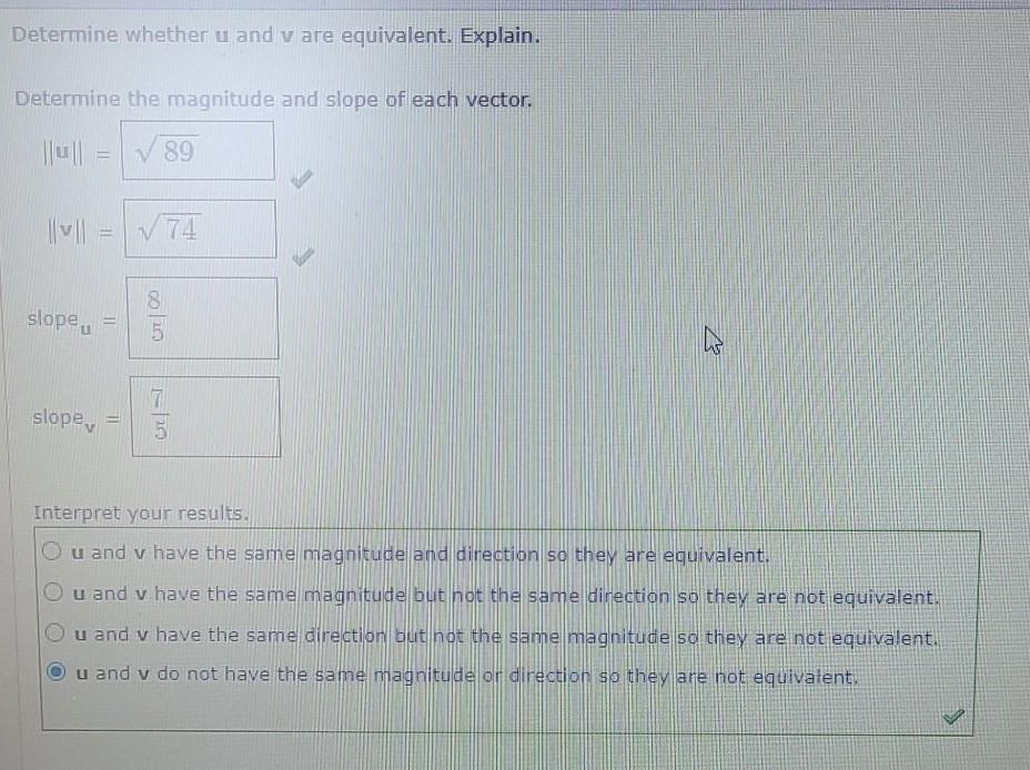 Solved Determine whether u and v are equivalent. Explain. | Chegg.com