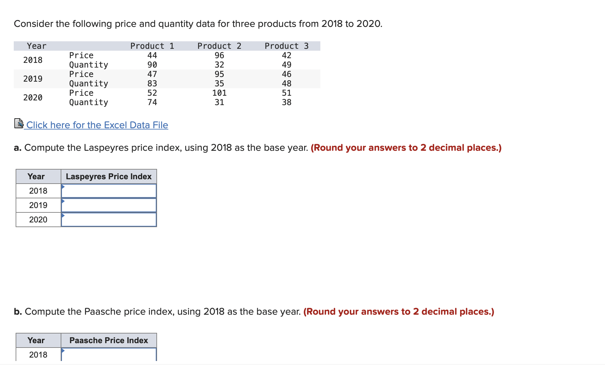 Solved Consider the following price and quantity data for | Chegg.com