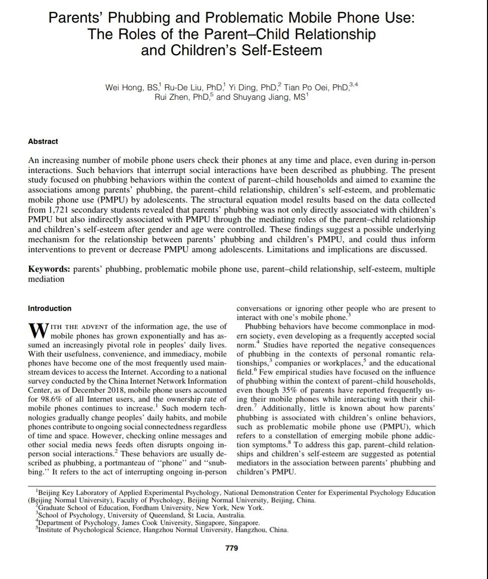 Solved Parents' Phubbing and Problematic Mobile Phone Use: | Chegg.com