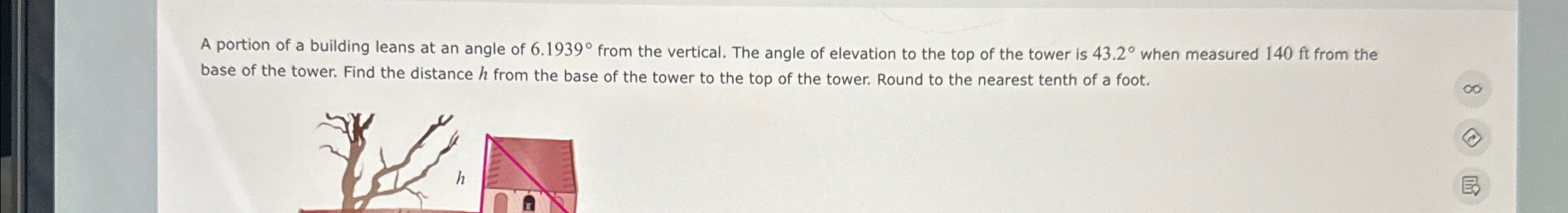 Solved A portion of a building leans at an angle of 6.1939° | Chegg.com