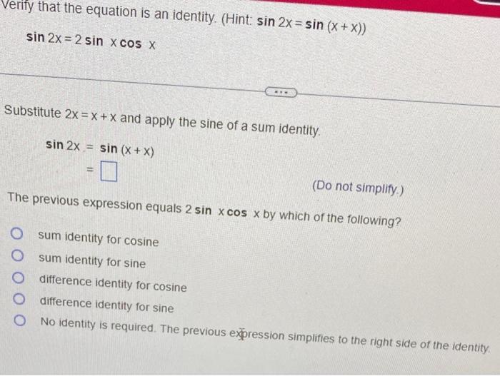 Solved Verify that the equation is an identity. (Hint: | Chegg.com