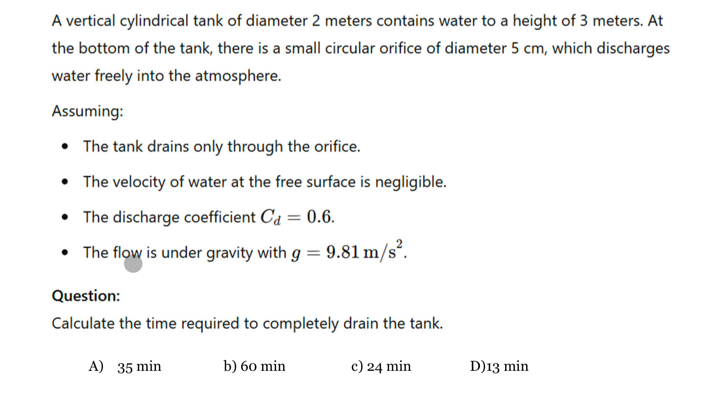 Solved A vertical cylindrical tank of diameter 2 ﻿meters | Chegg.com