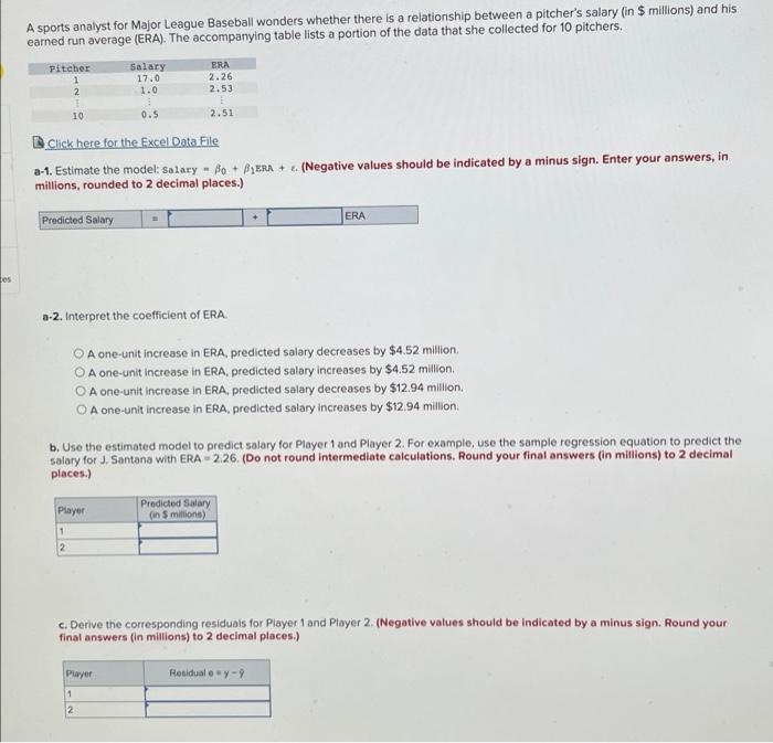Solved A sports analyst for Major League Baseball wonders | Chegg.com