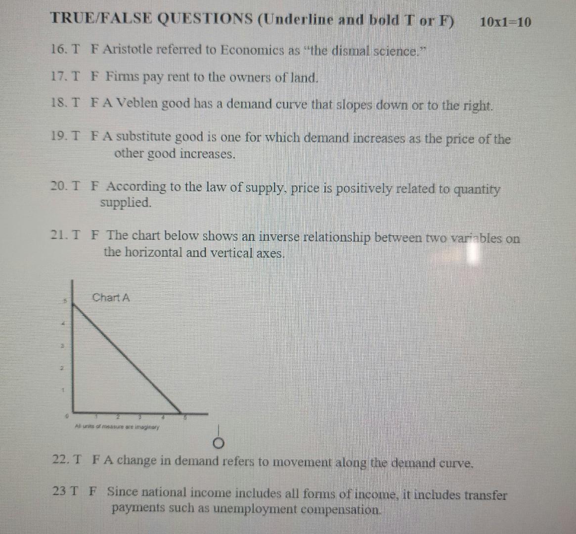 Solved TRUE/FALSE QUESTIONS (Underline and bold T or F) | Chegg.com