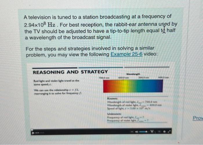 Solved A television is tuned to a station broadcasting at a | Chegg.com