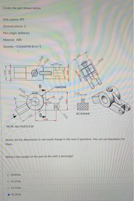 Solved Create the part shown below. Unit system: IPS Decimal | Chegg.com