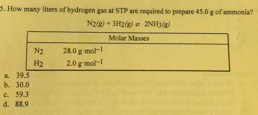 Solved 5. How many liters of hydrogen gas at STP are | Chegg.com