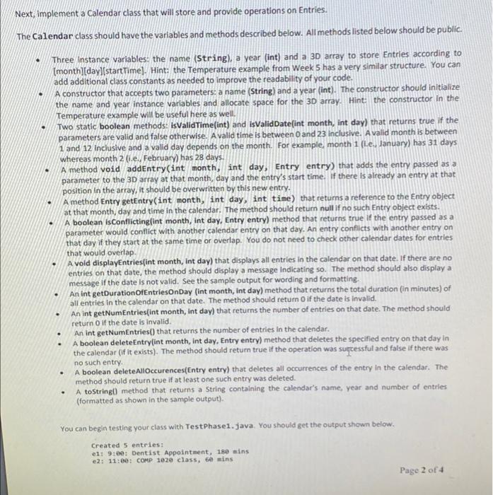 Solved Phase 1: A Simplified Calendar In this phase, you | Chegg.com