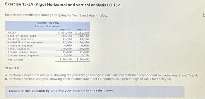 Solved Exercise 13-3A (Algo) Horizontal and vertical | Chegg.com