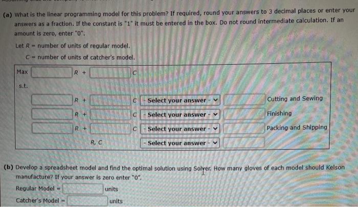 Solved (a) What is the linear programming model for this | Chegg.com