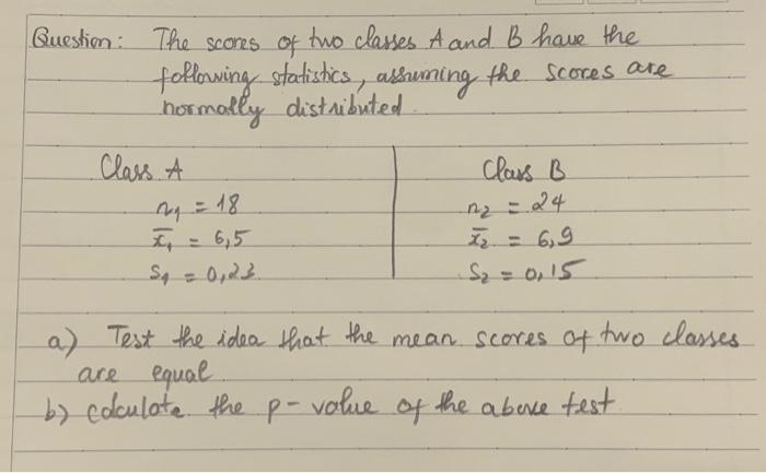 Solved Question: The scores of two classes A and. B have the | Chegg.com