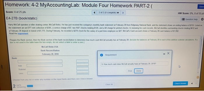 Solved Homework: 4-2 MyAccountingLab: Module Four Homework | Chegg.com