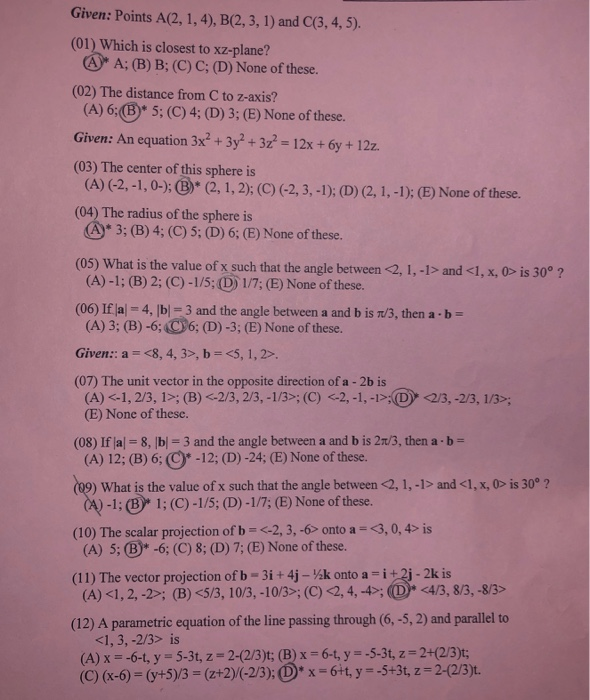 Solved Given Points A 2 1 4 B 2 3 1 And C 3 4 5