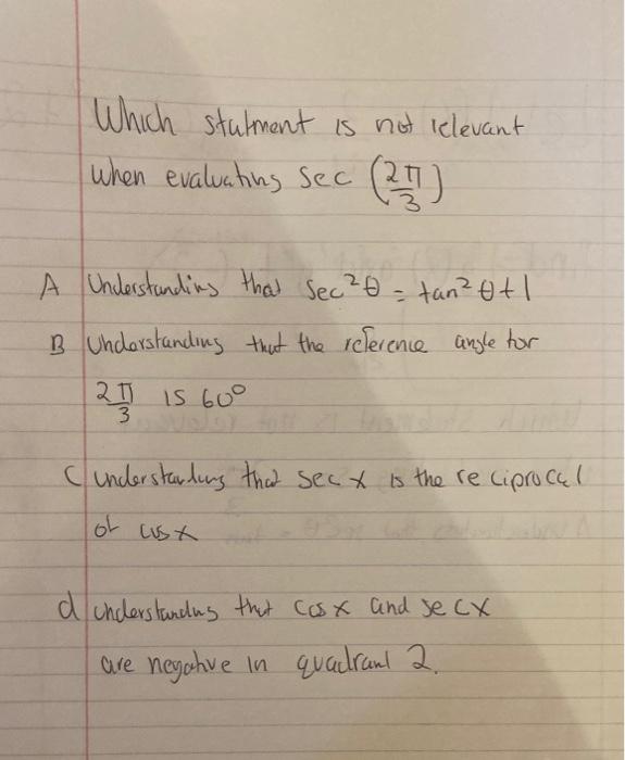 Solved Which stalment is not relevant when evaluating sec | Chegg.com