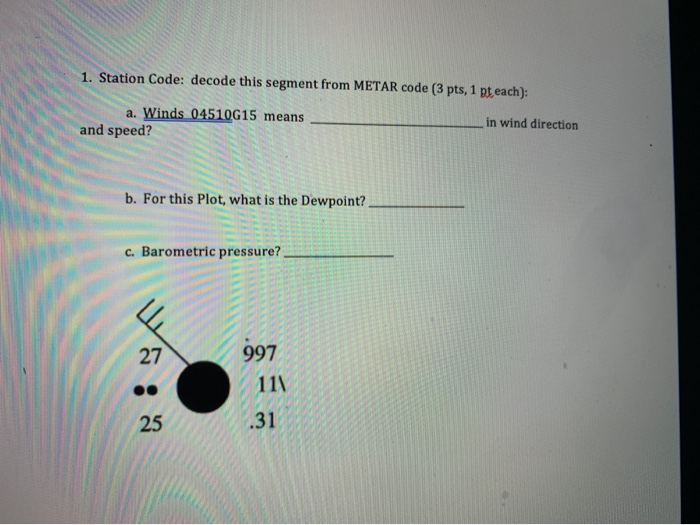 Solved 1. Station Code: decode this segment from METAR code | Chegg.com