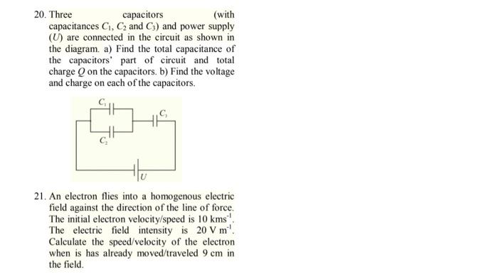 20. Three capacitors (with capacitances C1,C2 and C3 | Chegg.com