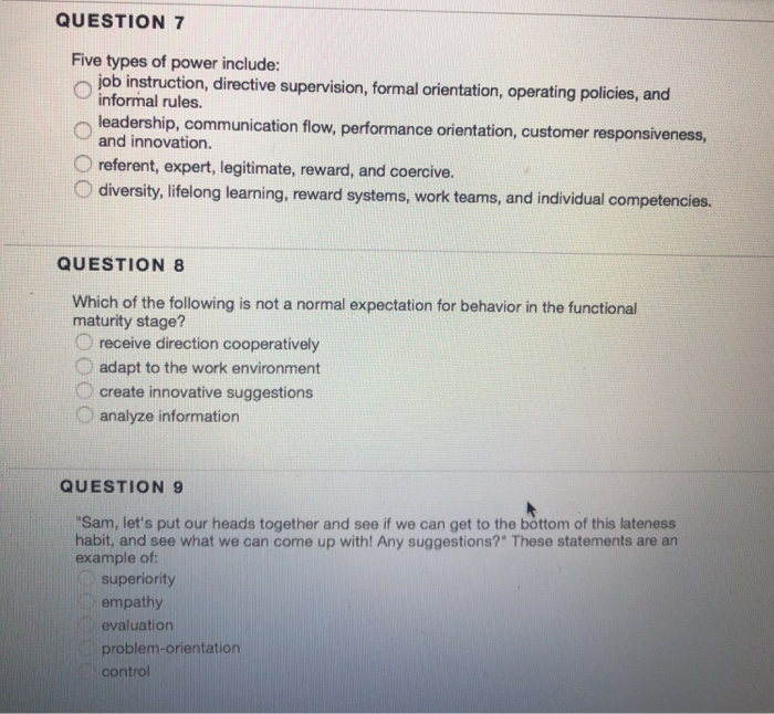 Solved QUESTION 7 Five types of power include: job | Chegg.com