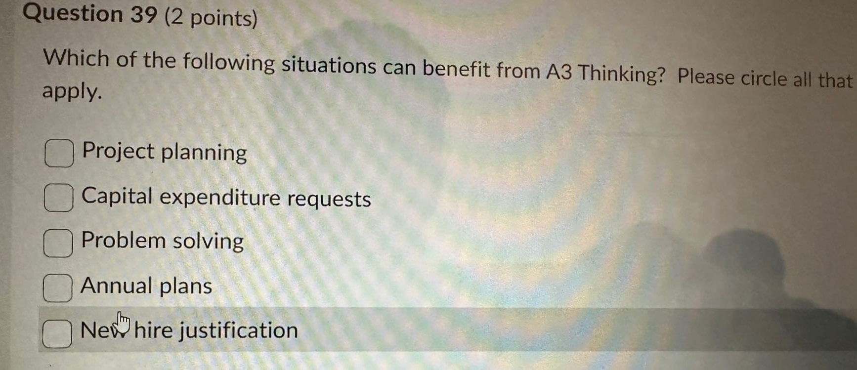 Solved Question 39 (2 ﻿points)Which of the following | Chegg.com
