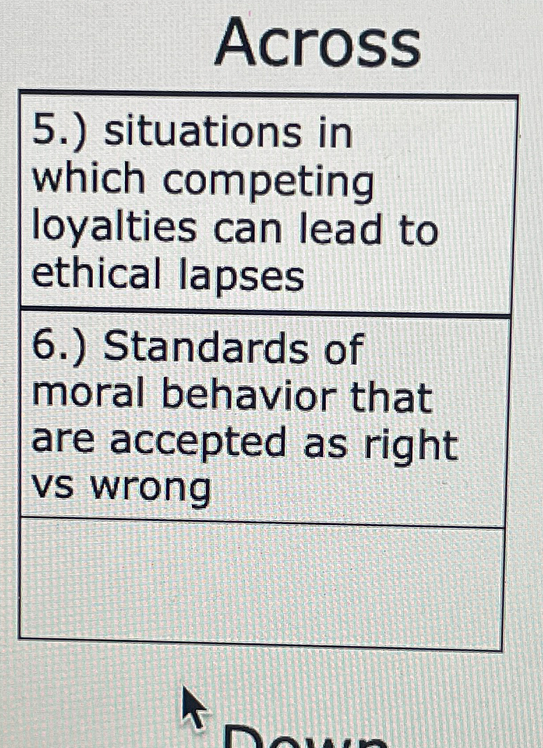Solved Across5.) ﻿situations in which competing loyalties | Chegg.com
