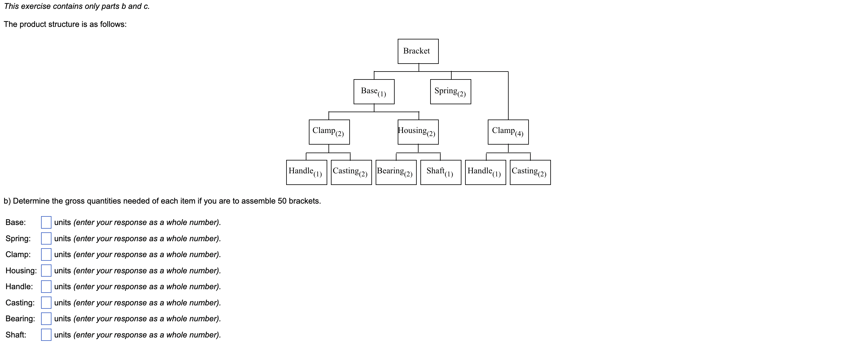 Solved c) ﻿Compute the net quantities needed if there are 30 | Chegg.com