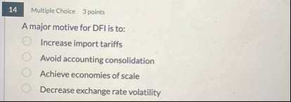 Solved Multiple Choice 3 ﻿pointsA major motive for DFI is | Chegg.com