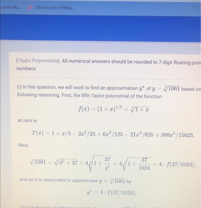 Solved (Taylor Polynomials). All numerical answers should be | Chegg.com