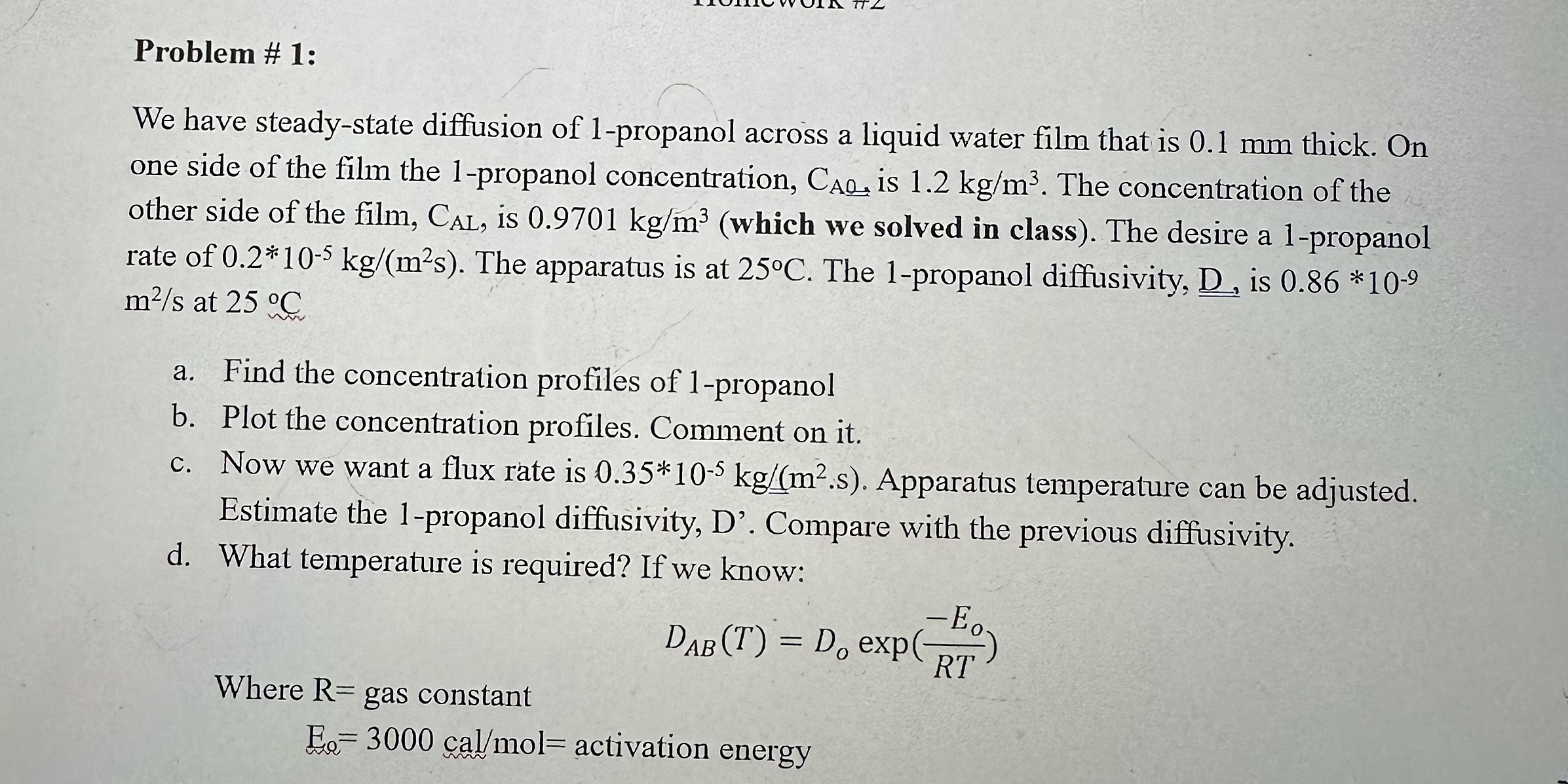 Problem # 1:We have steady-state diffusion of | Chegg.com