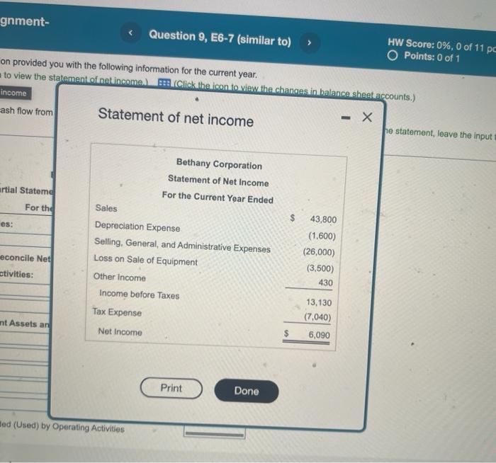 Solved Question 9, E6-7 (similar to) HW Score: 0%,0 of 11 | Chegg.com