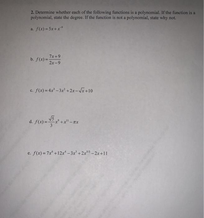 Solved 2. Determine whether each of the following functions | Chegg.com