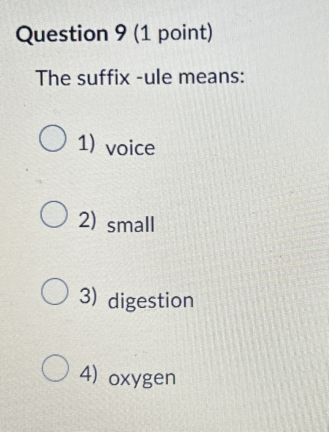 Solved Question 9 (1 ﻿point)The suffix -ule | Chegg.com