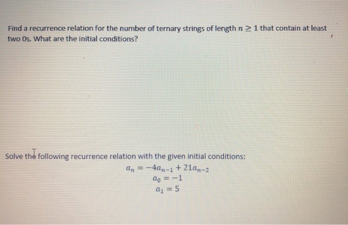 Solved Find a recurrence relation for the number of ternary | Chegg.com