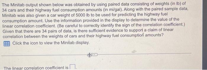 Solved The Minitab output shown below was obtained by using | Chegg.com