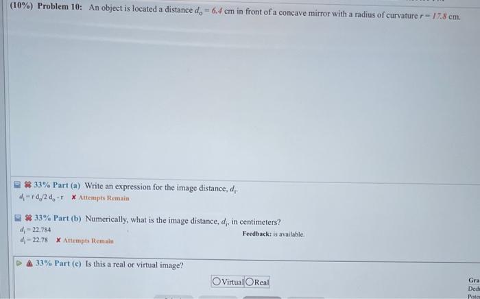 Solved (10\%) Problem 10: An object is located a distance | Chegg.com