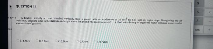 Solved A Rocket initially at rest, launched vertically from | Chegg.com