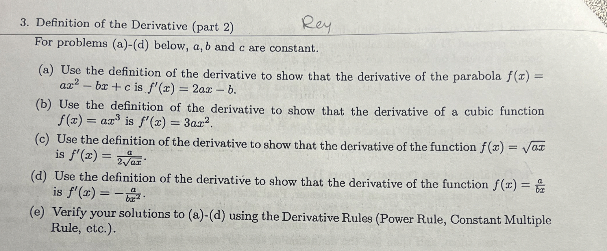 Solved Definition of the Derivative (part 2)For problems | Chegg.com