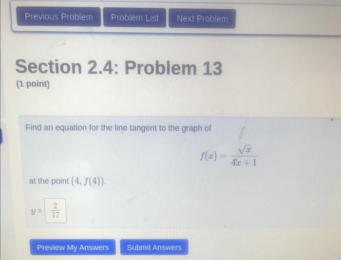 Solved Section 2 4 Problem 13 1point Find An Equation For