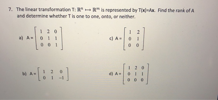 Solved 7. The linear transformation T: RM RM is represented | Chegg.com