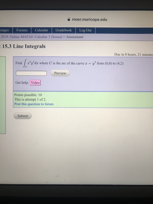 Solved moer.maricopa.edu Gradebook Log Out Ssages Forums | Chegg.com