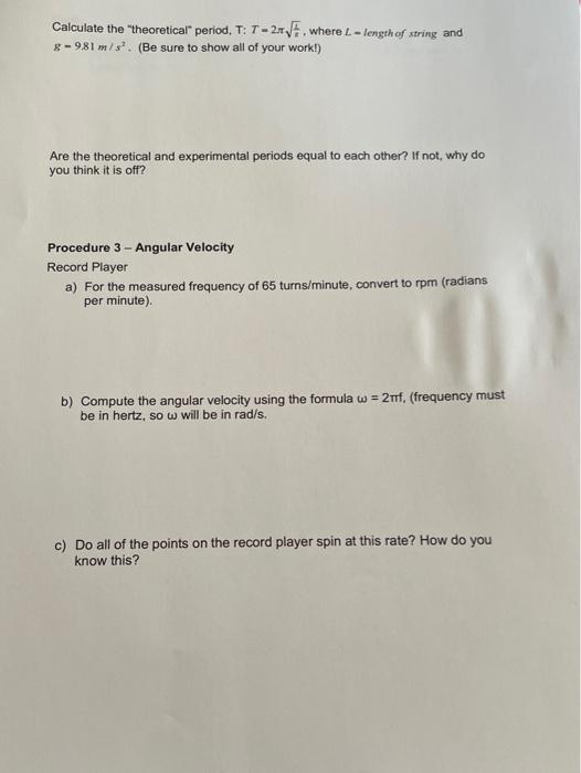 Solved Calculate the theoretical period, T: T-25, where | Chegg.com