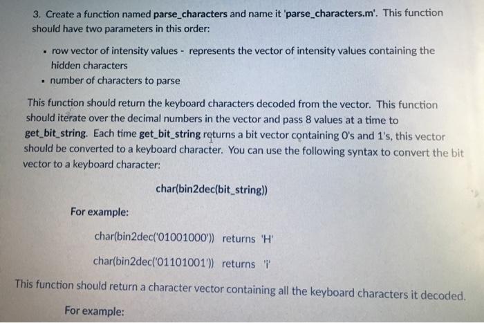 Solved . 3. Create a function named parse_characters and | Chegg.com
