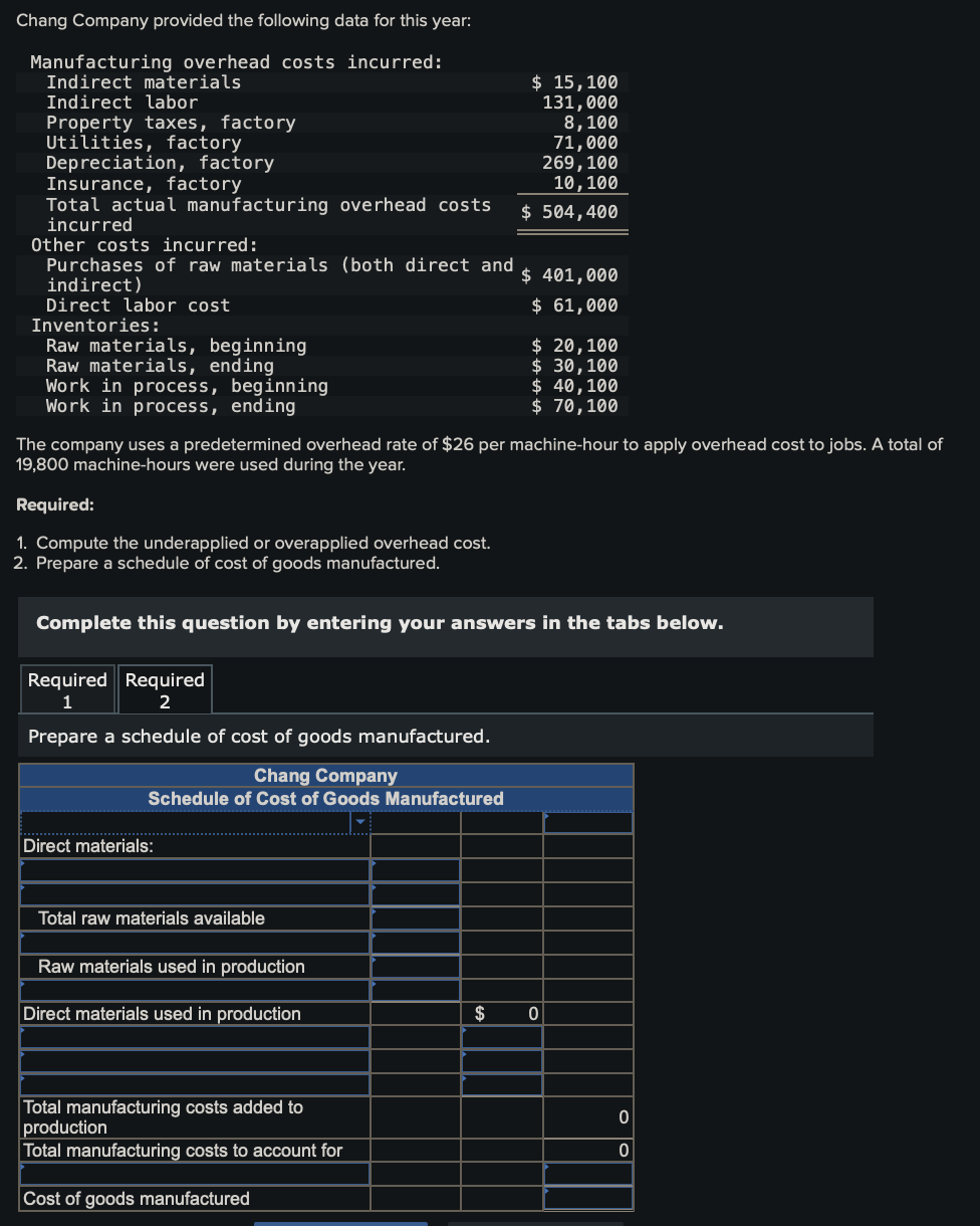 Solved Chang Company provided the following data for this | Chegg.com